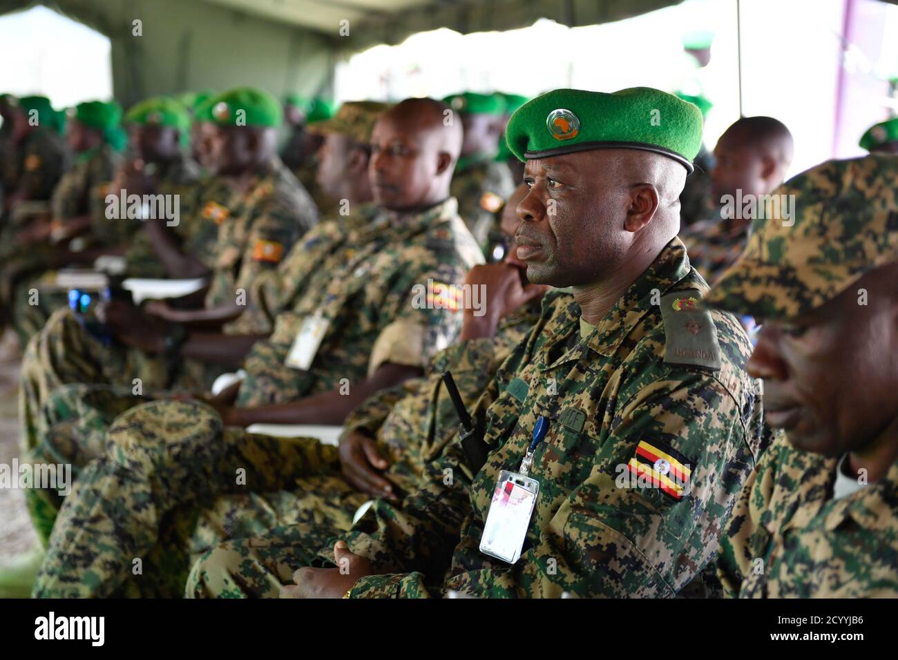 Ugandan soldiers serving under the African Union Mission in Somalia ...