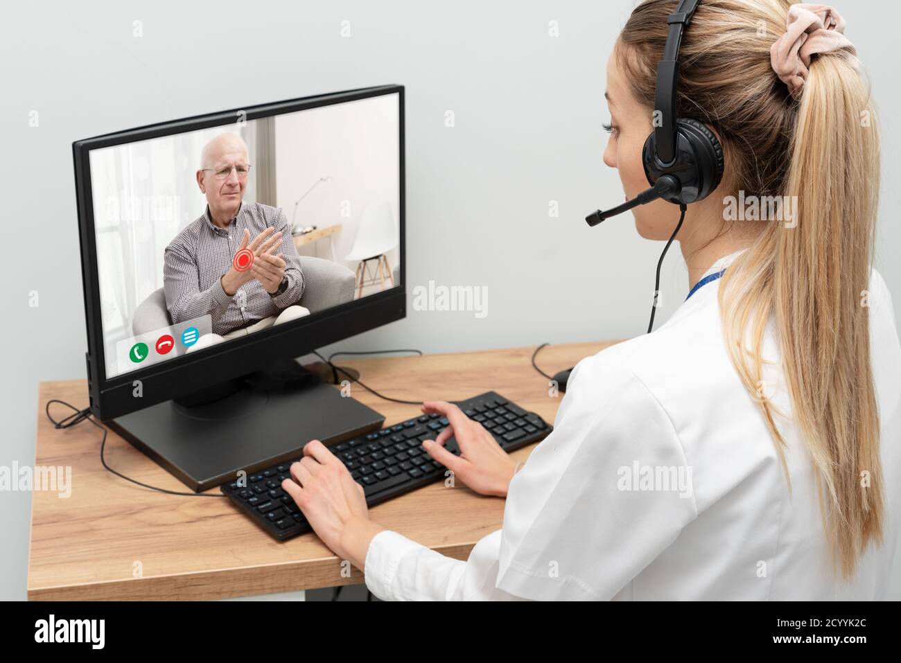 Doctor and senior man patient medical consultation, telehealth ...