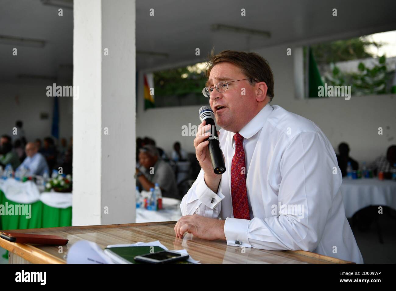 British Ambassador to Somalia, Ben Fender, addresses attendees during ...