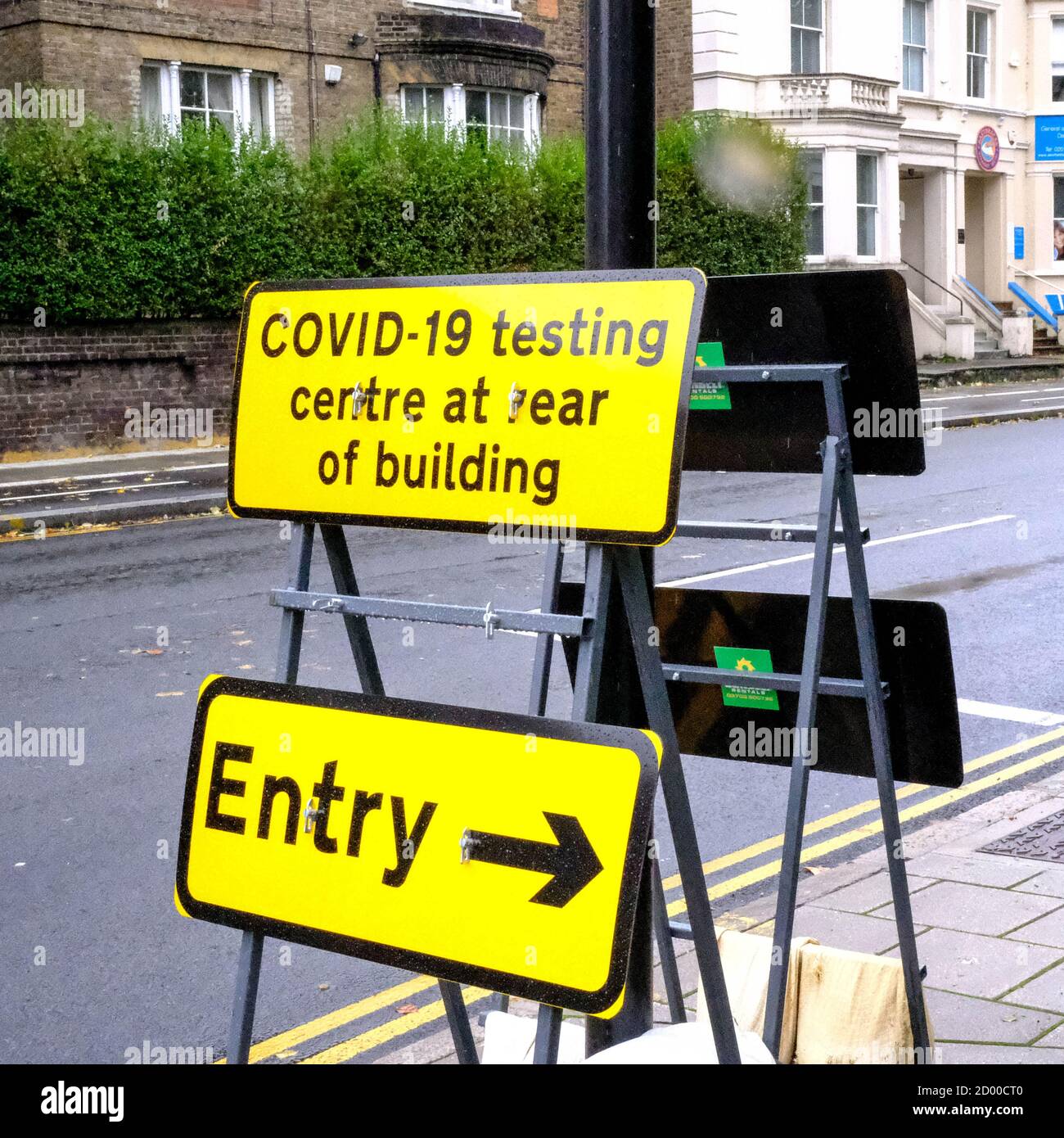 London UK, October 02 2020, NHS COVID-19 Testing Centre Direction Road ...