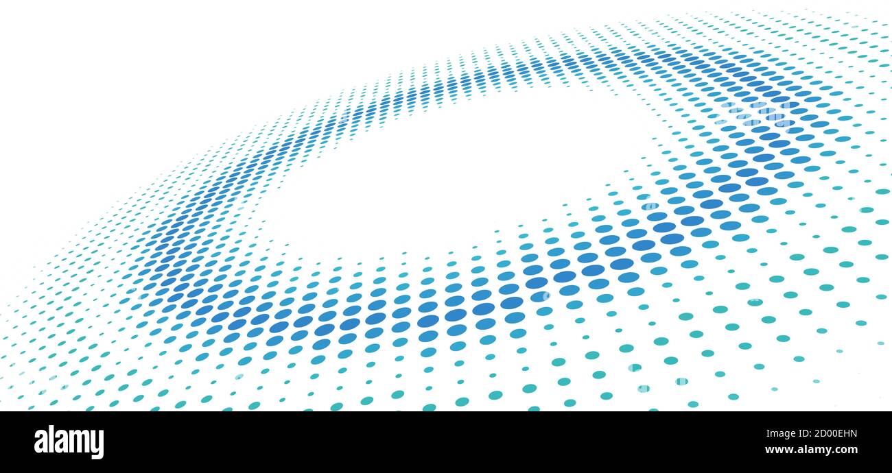 Abstract dotted blue disc surface in perspective with halftone effect ...