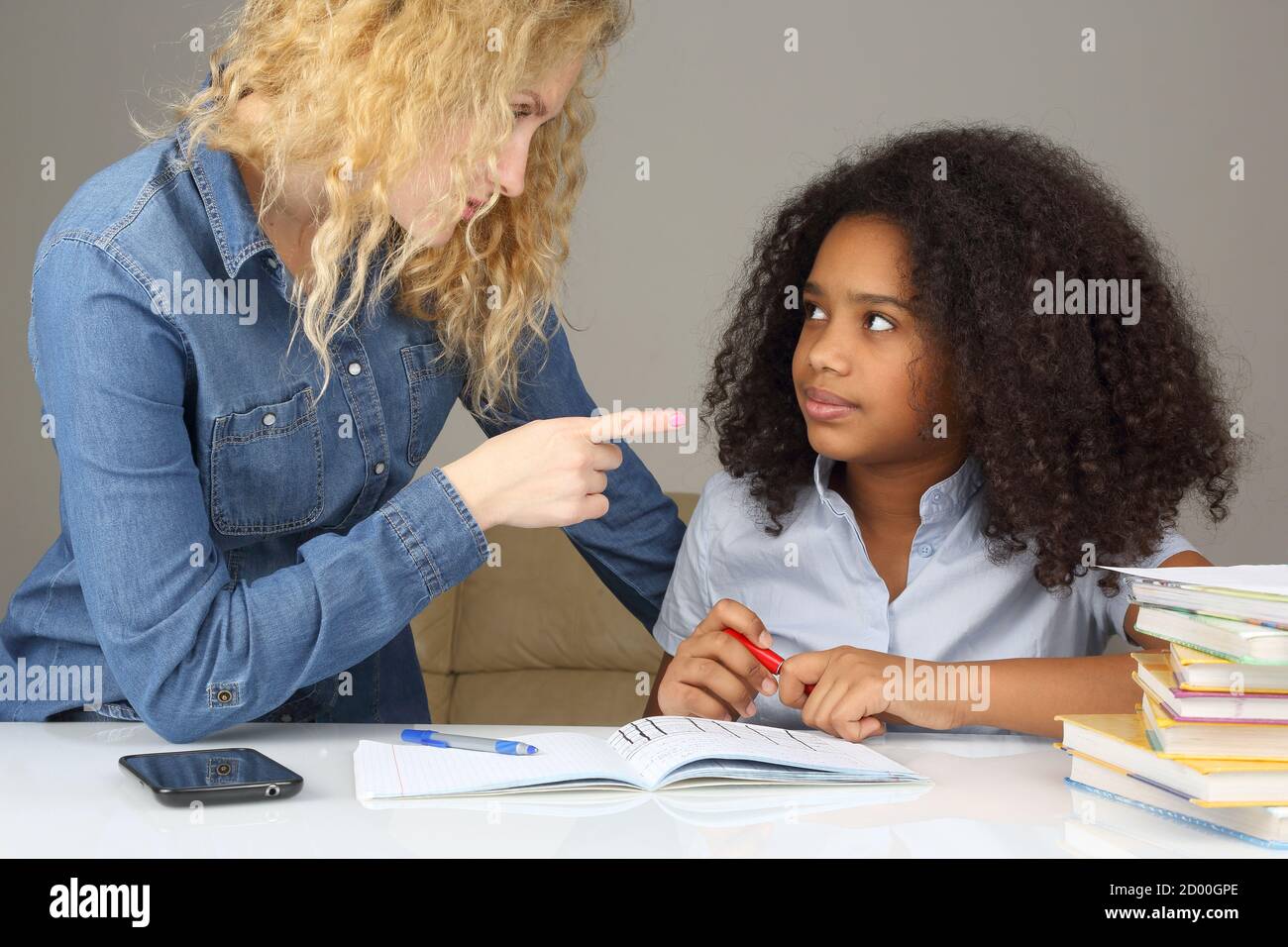 mom pointing hand brings up his daughter Stock Photo - Alamy