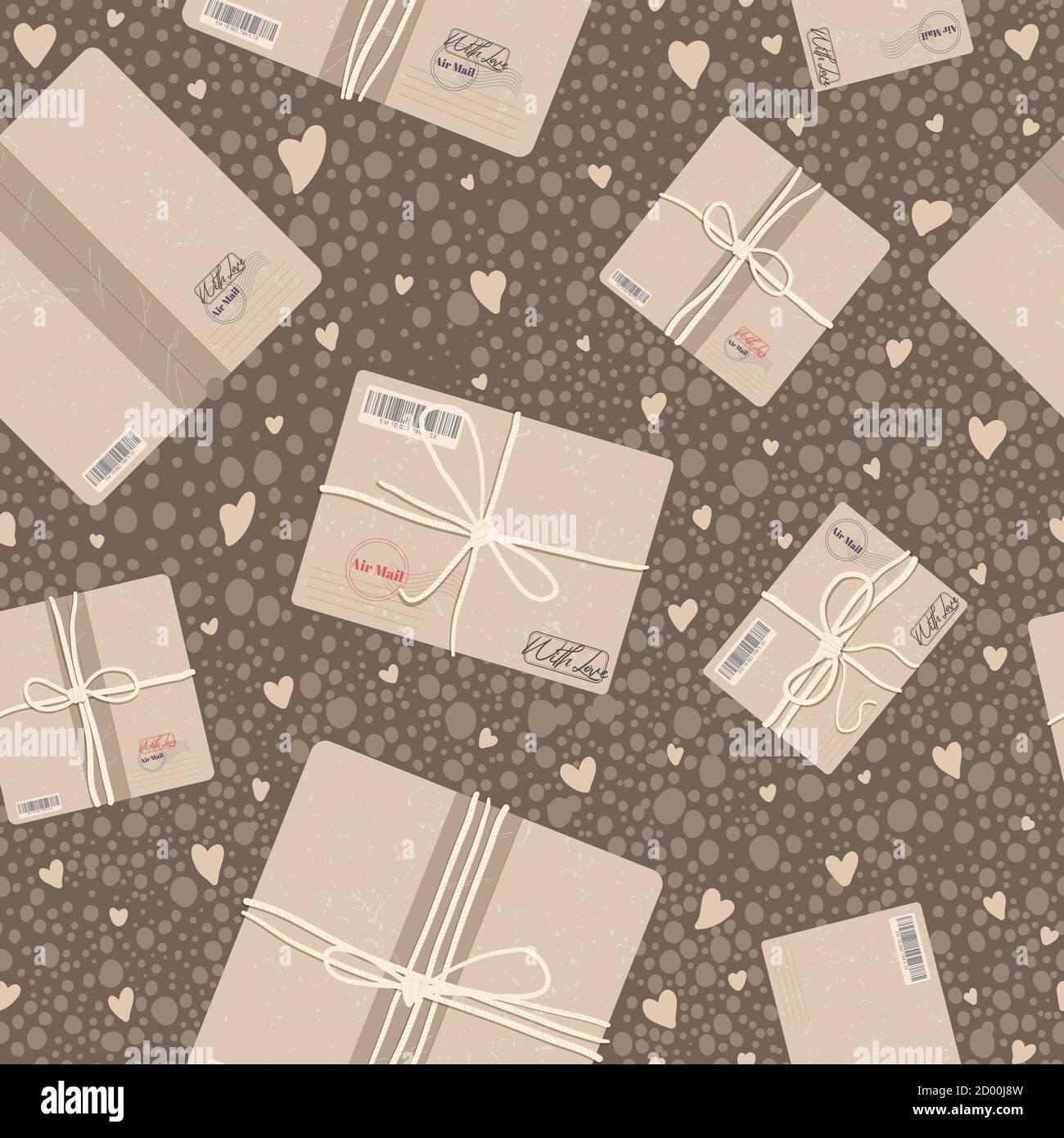 Parcels, envelope and postage stamps, Postal service packs and letters ...