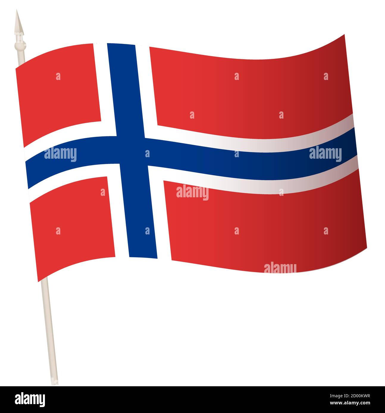 Vector Waving flag on a flagpole. The national flag of Norway. Color ...