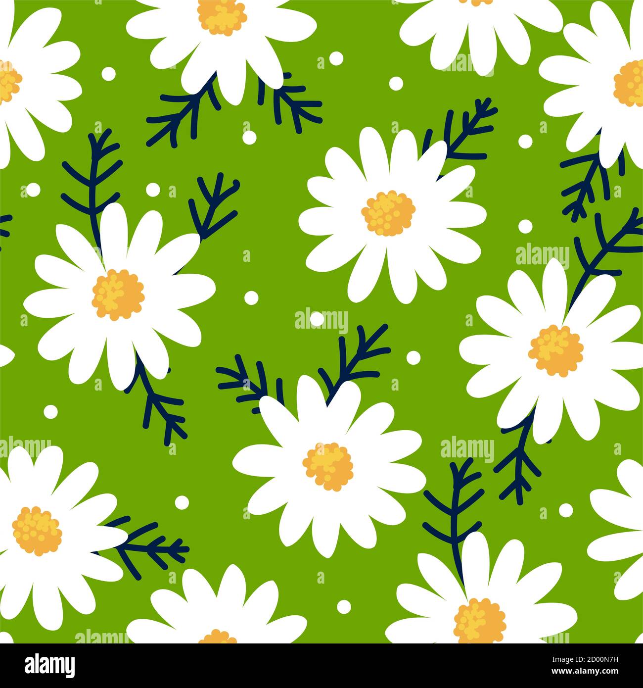 Daisy flower seamless pattern on green background Stock Vector Image ...