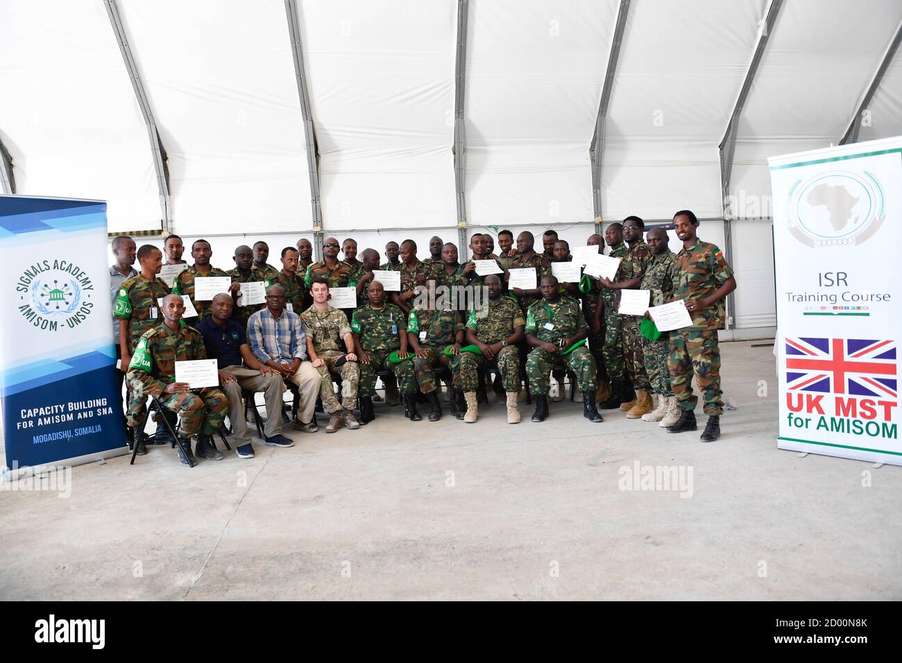 On March 12, 2020, AMISOM and Somali National Army officers posed for a ...