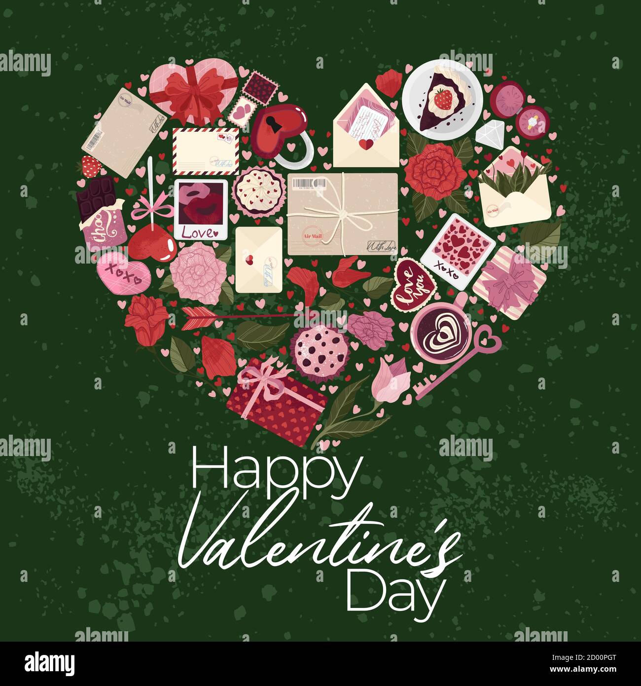 Cute posters with valentines day elements greetings, heart shape frame ...