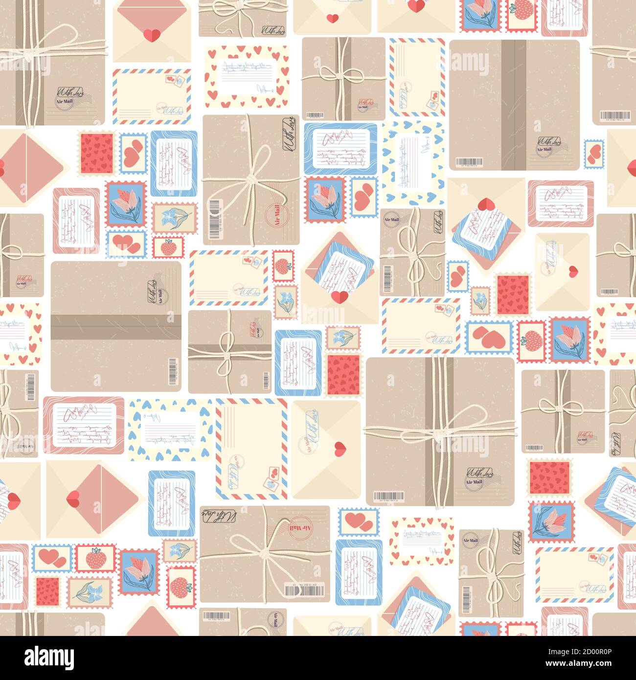 Parcels, envelope and postage stamps, Postal service packs and letters ...