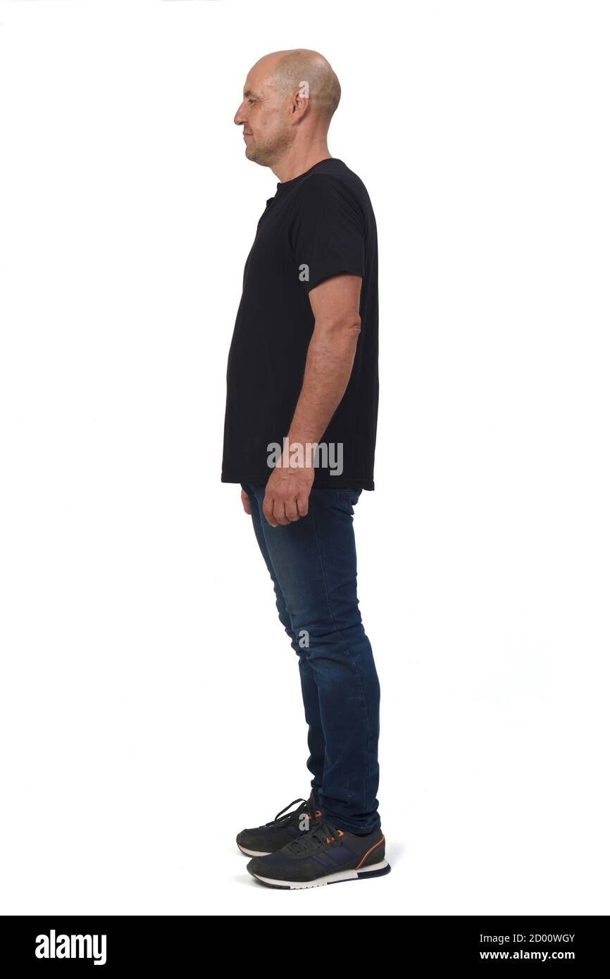 full portrait of a man side view on white background Stock Photo - Alamy