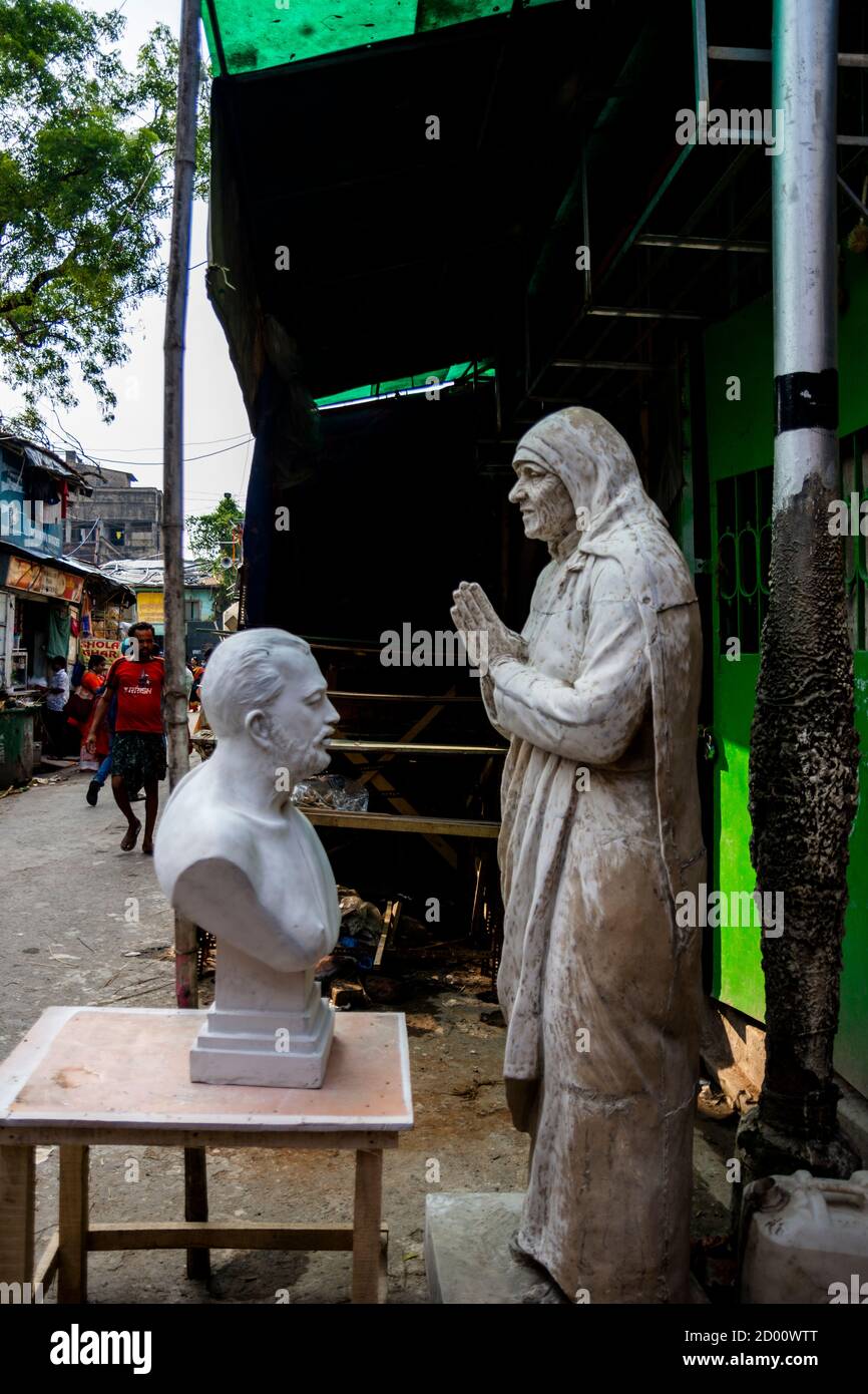 Statues of being stood out of the artists studio in Kumartuli due to ...