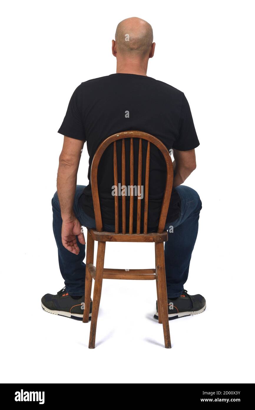 rear view of a bald man sitting on white background Stock Photo - Alamy