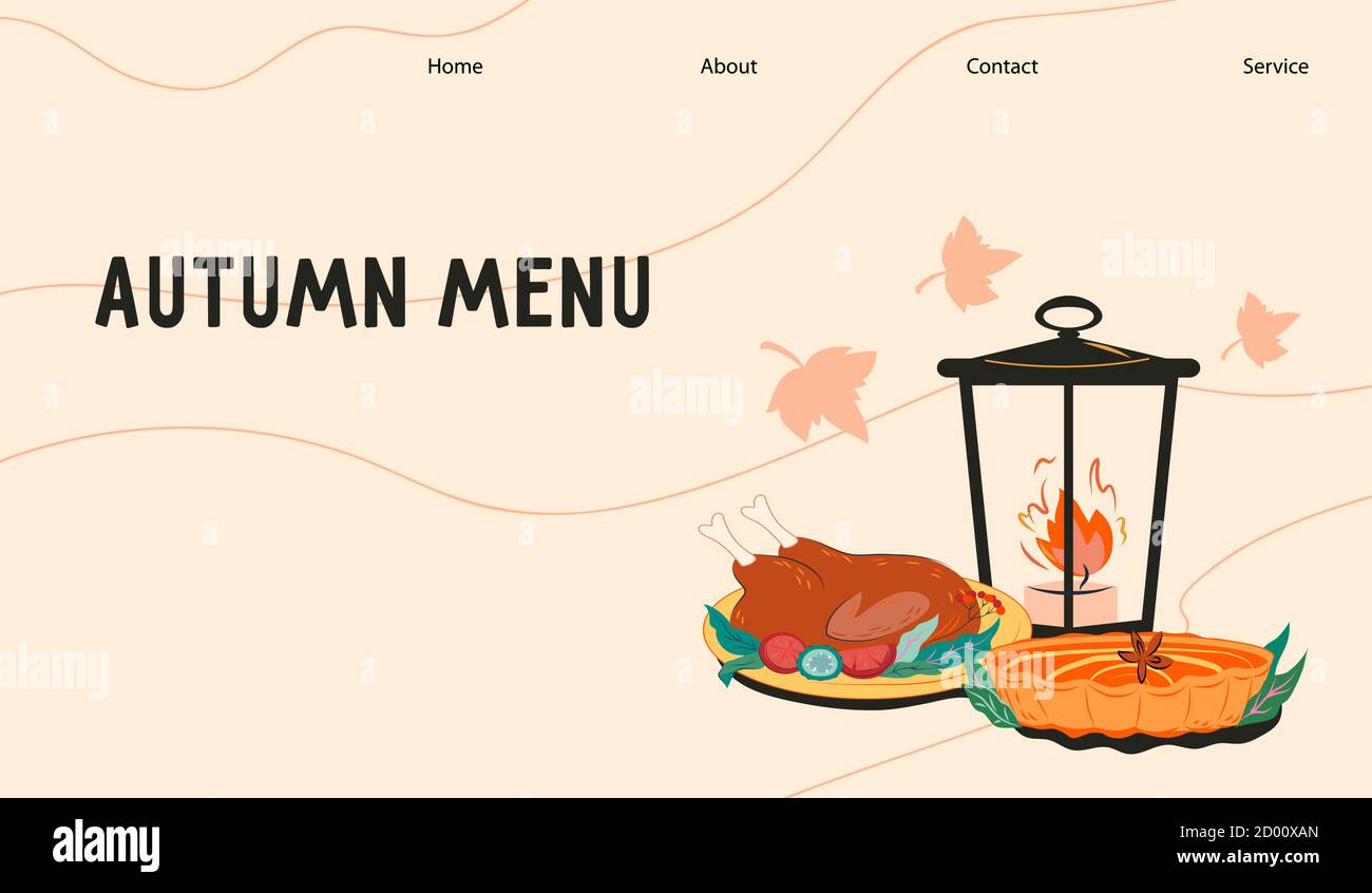 Autumn menu web banner for Thanksgiving or Halloween flat vector ...