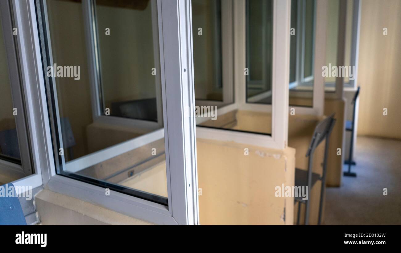 Visiting booths in prison. Room for visitors to communicate with ...