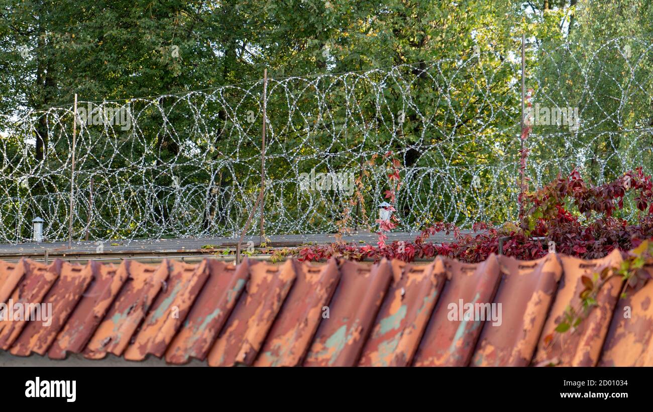 Prison Barbed Wire Fence.Prison Cell's Bars. Jail, Detail of ...
