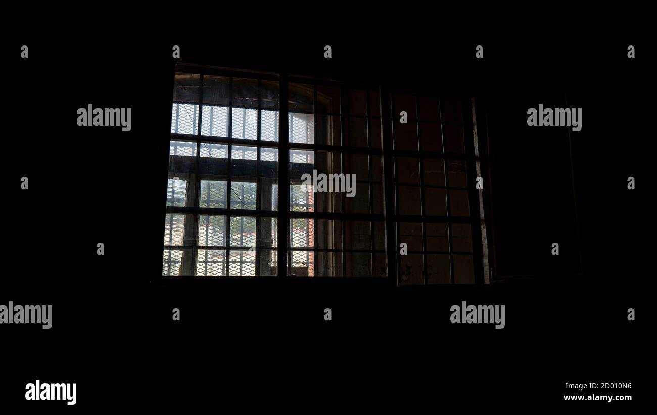 Light Coming in Through Prison Cell Bars Window. Empty Jail Cells ...