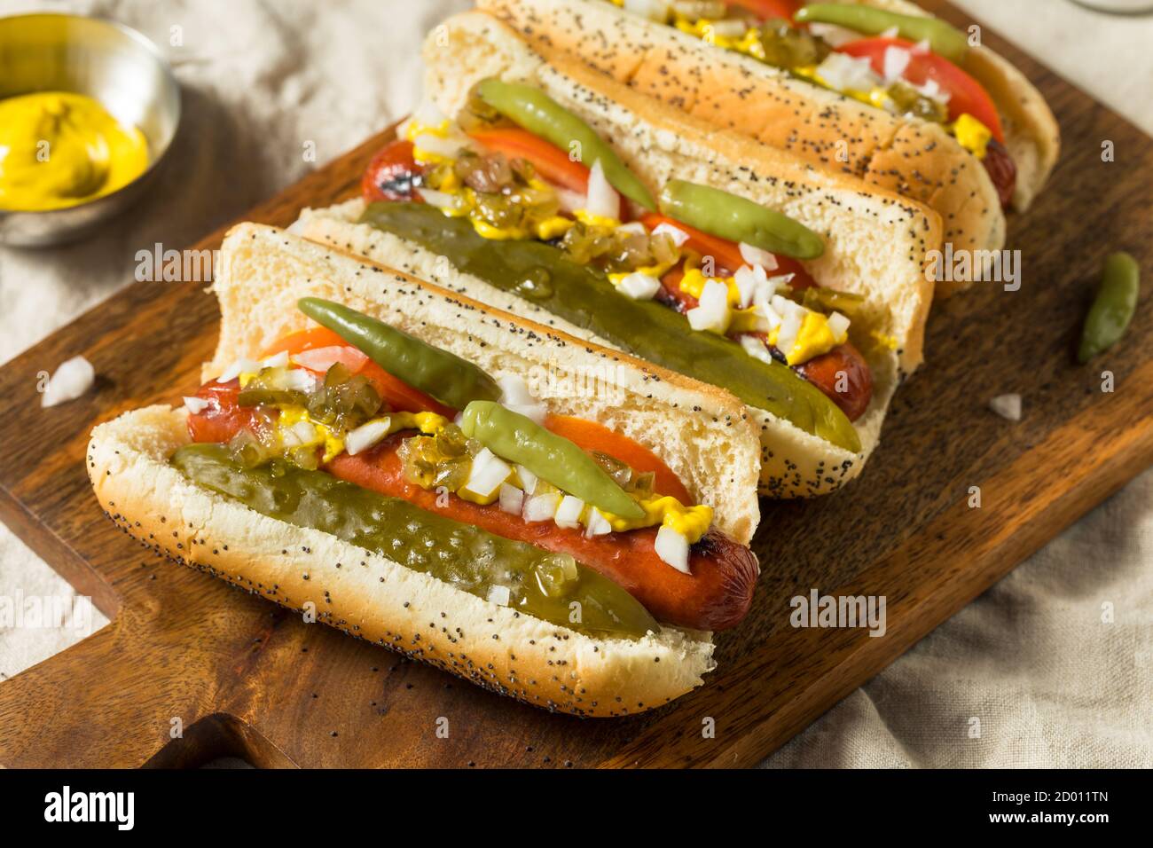 Homemade Chicago Style Hot Dogs with Mustard Relish Onion and PIckle ...