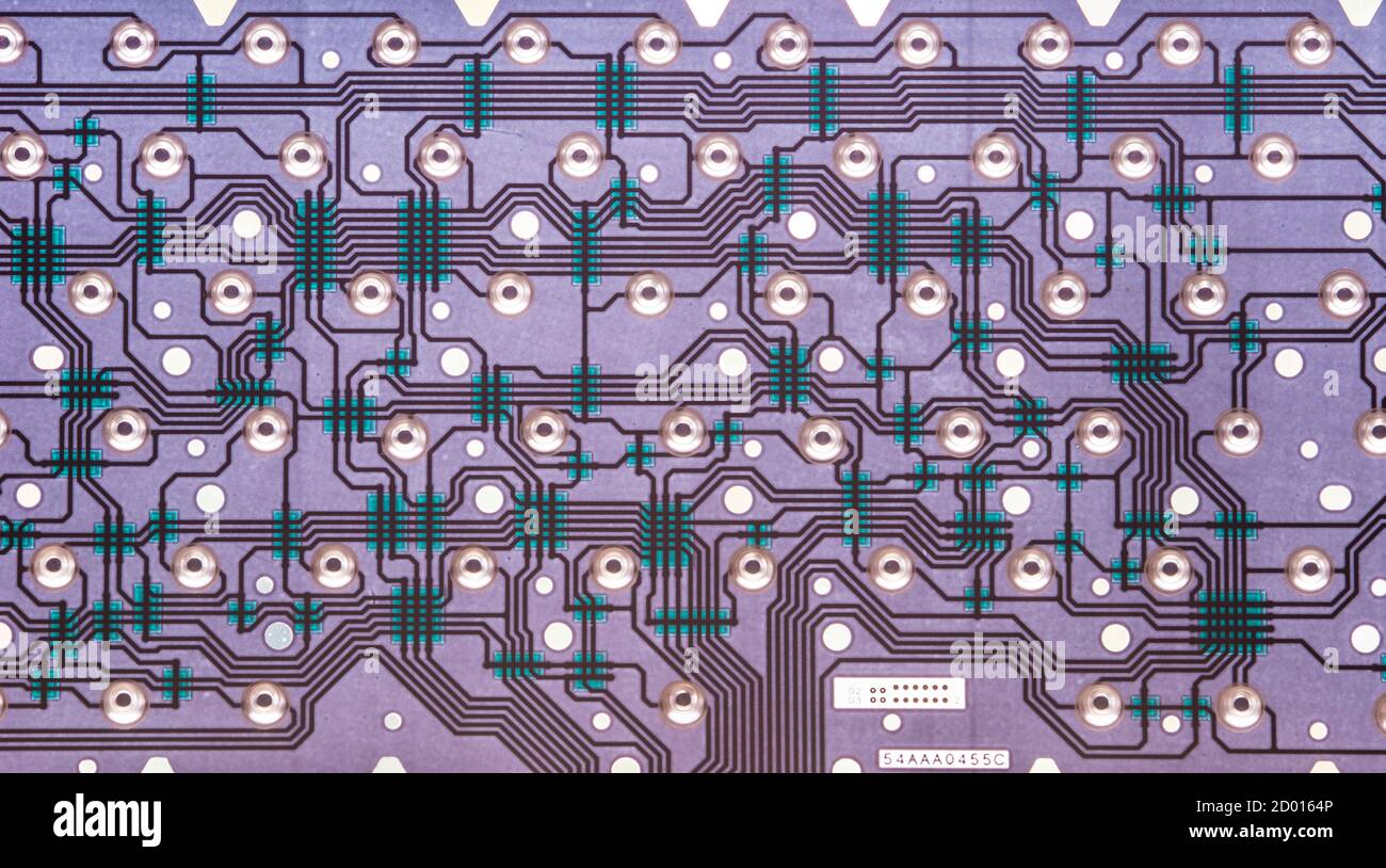 Inside view of computer keyboard electronic circuit in back light Stock ...