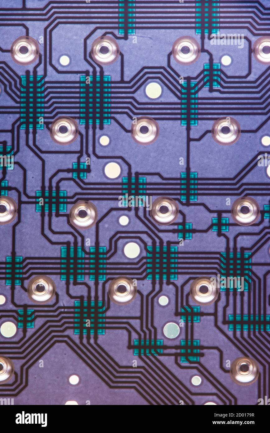 Inside view of computer keyboard electronic circuit in back light Stock ...