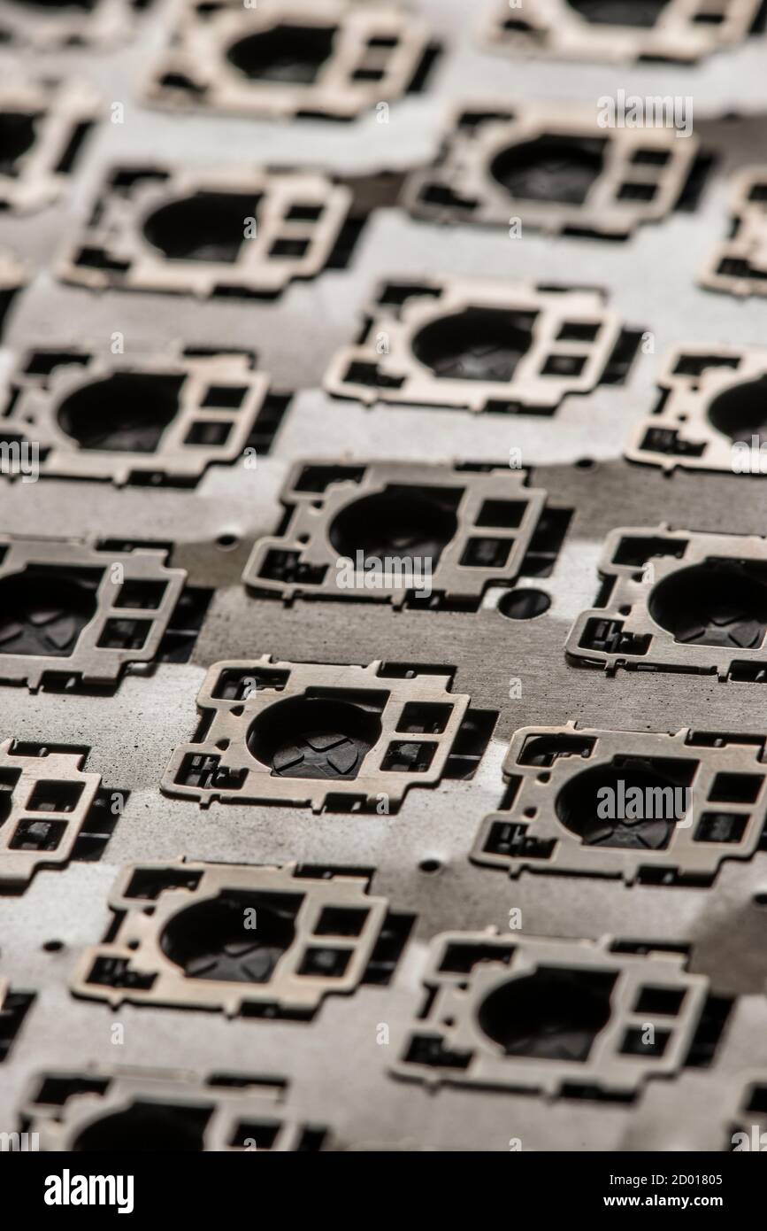 Inside view of computer keyboard button metal frame pattern Stock Photo ...