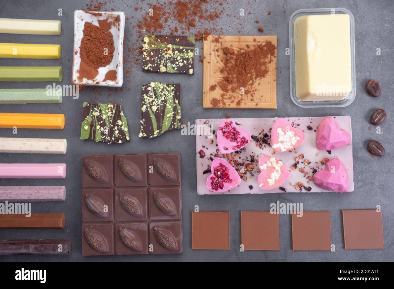 assorted colorful chocolate bar. Sweets dessert of various black milk ...