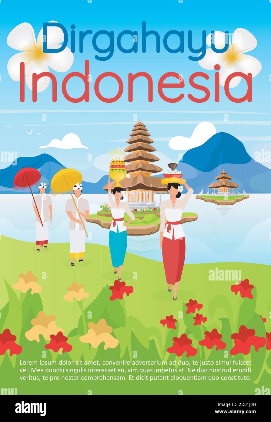 Dirgahayu Indonesia brochure template. Balinese cultural trip. Flyer ...