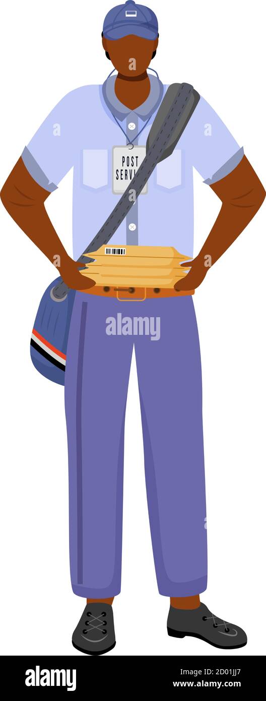 Post office male worker flat color vector illustration. African ...