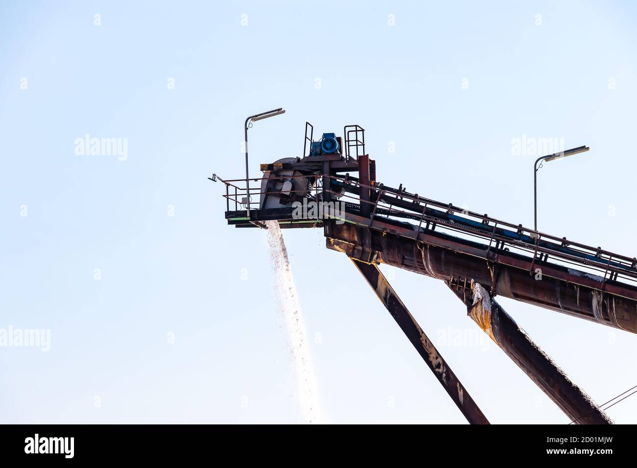 Salt production, conveyor belt with marine salt produced by the ...