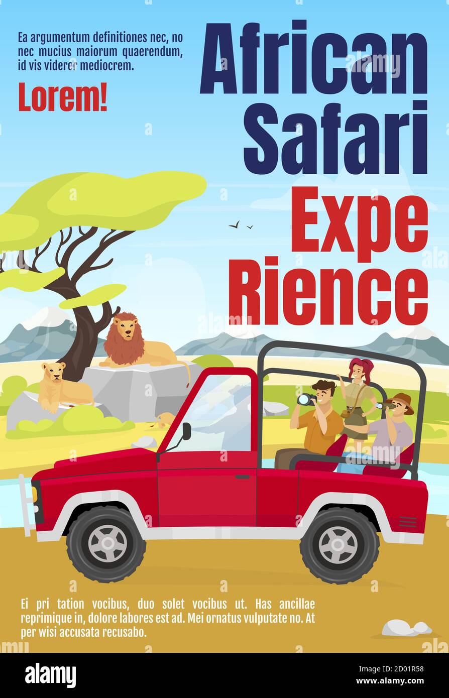 African safari experience magazine cover template. Savannah exploration ...