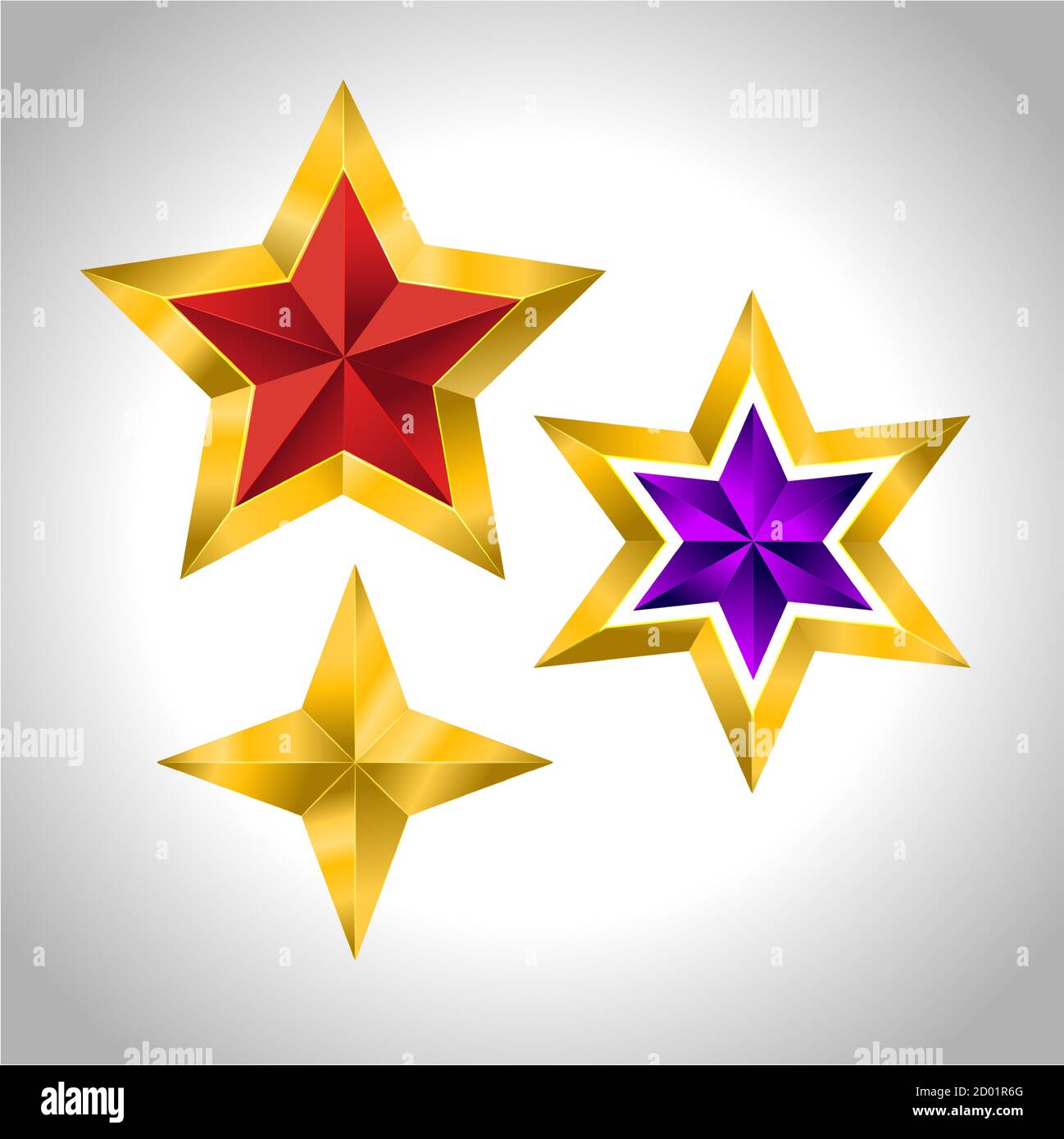 Set Different types and forms of gold color stars. Illustration ...