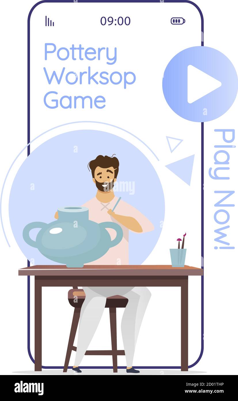 Pottery workshop game cartoon smartphone vector app screen. Ceramics ...
