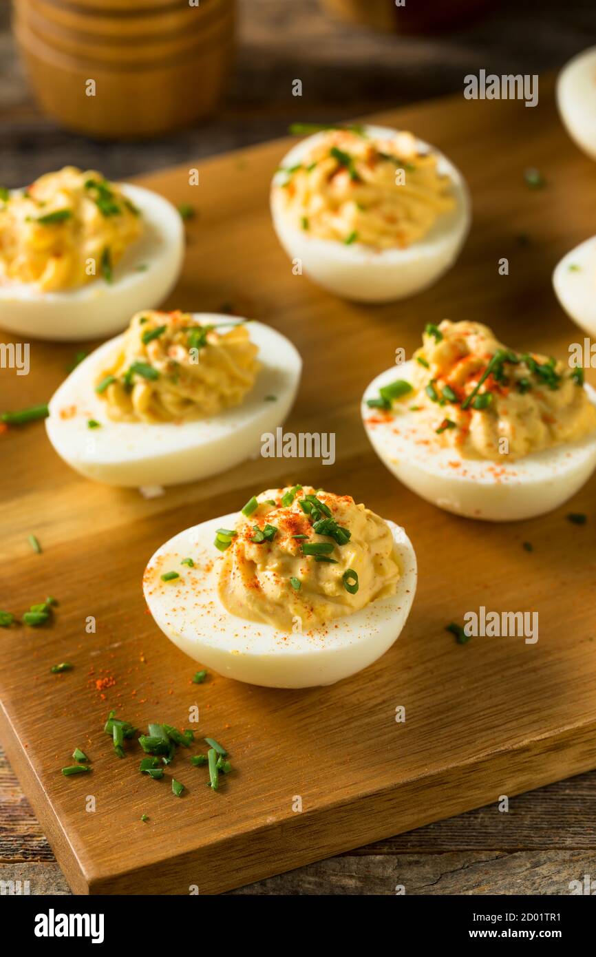 Devilled eggs with chives hi-res stock photography and images - Alamy