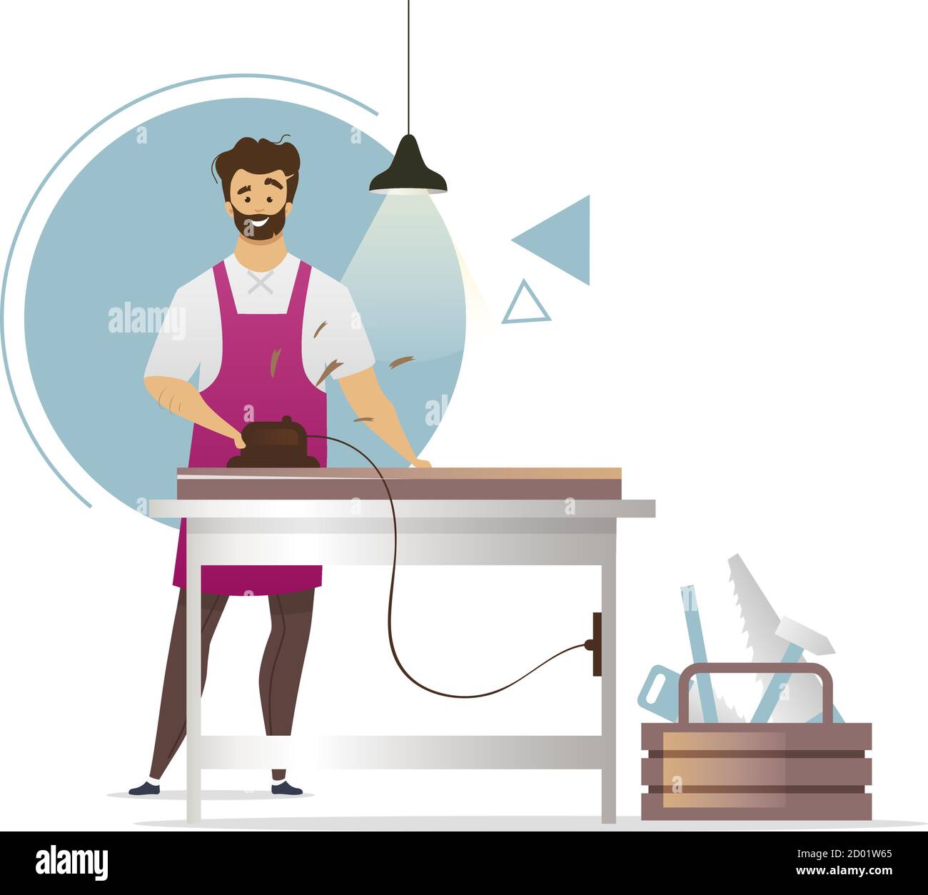 Woodworker flat color vector illustration. Joinery. Carpentry workshop ...