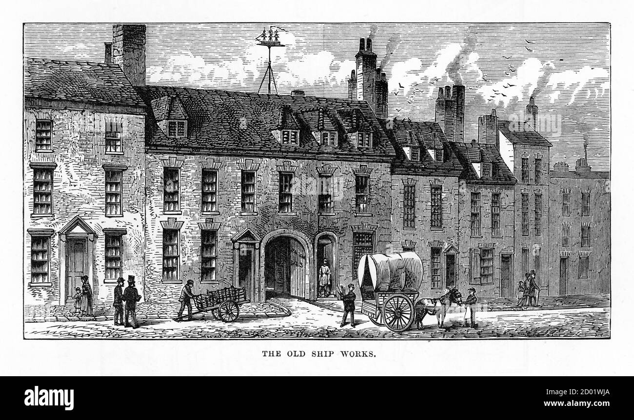 Very Rare, Beautifully Illustrated Antique Engraving of Old Ship Works ...