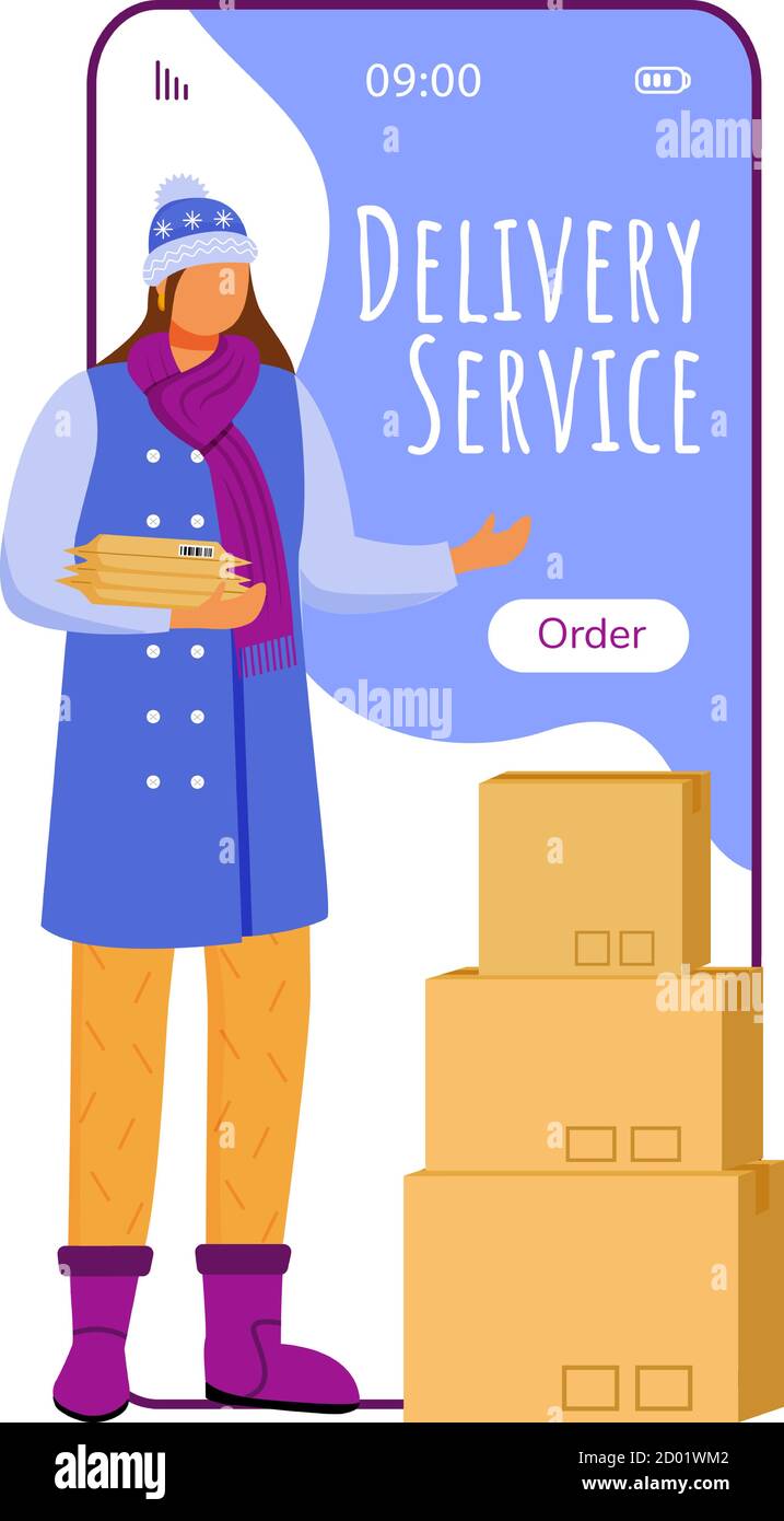 Delivery service cartoon smartphone vector app screen. Ordering online ...
