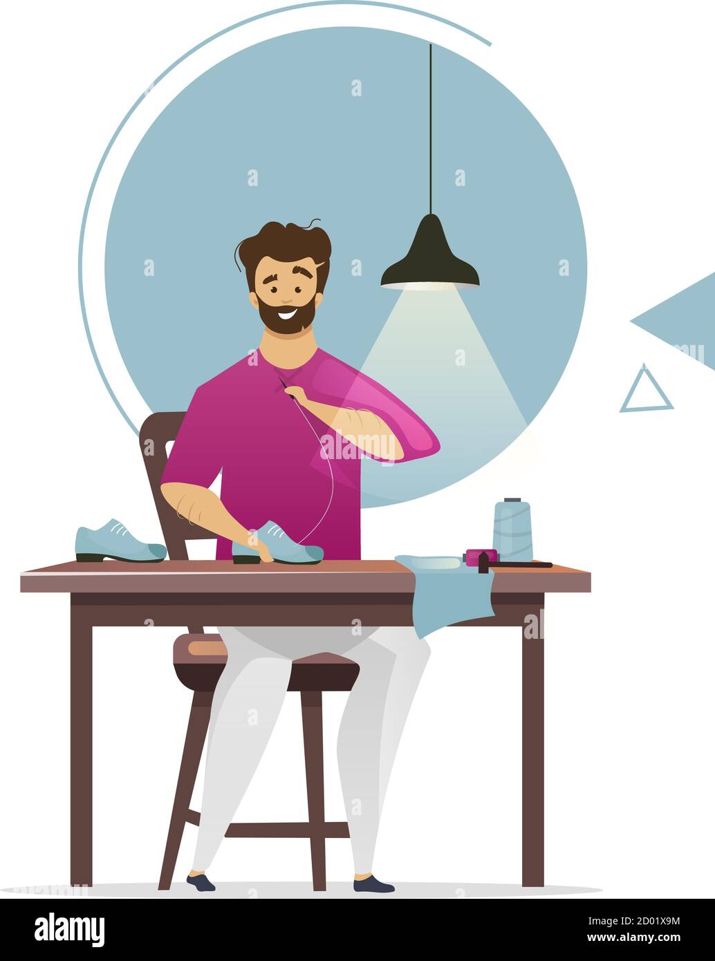 Shoemaker flat color vector illustration. Handicraft shoemaking process ...