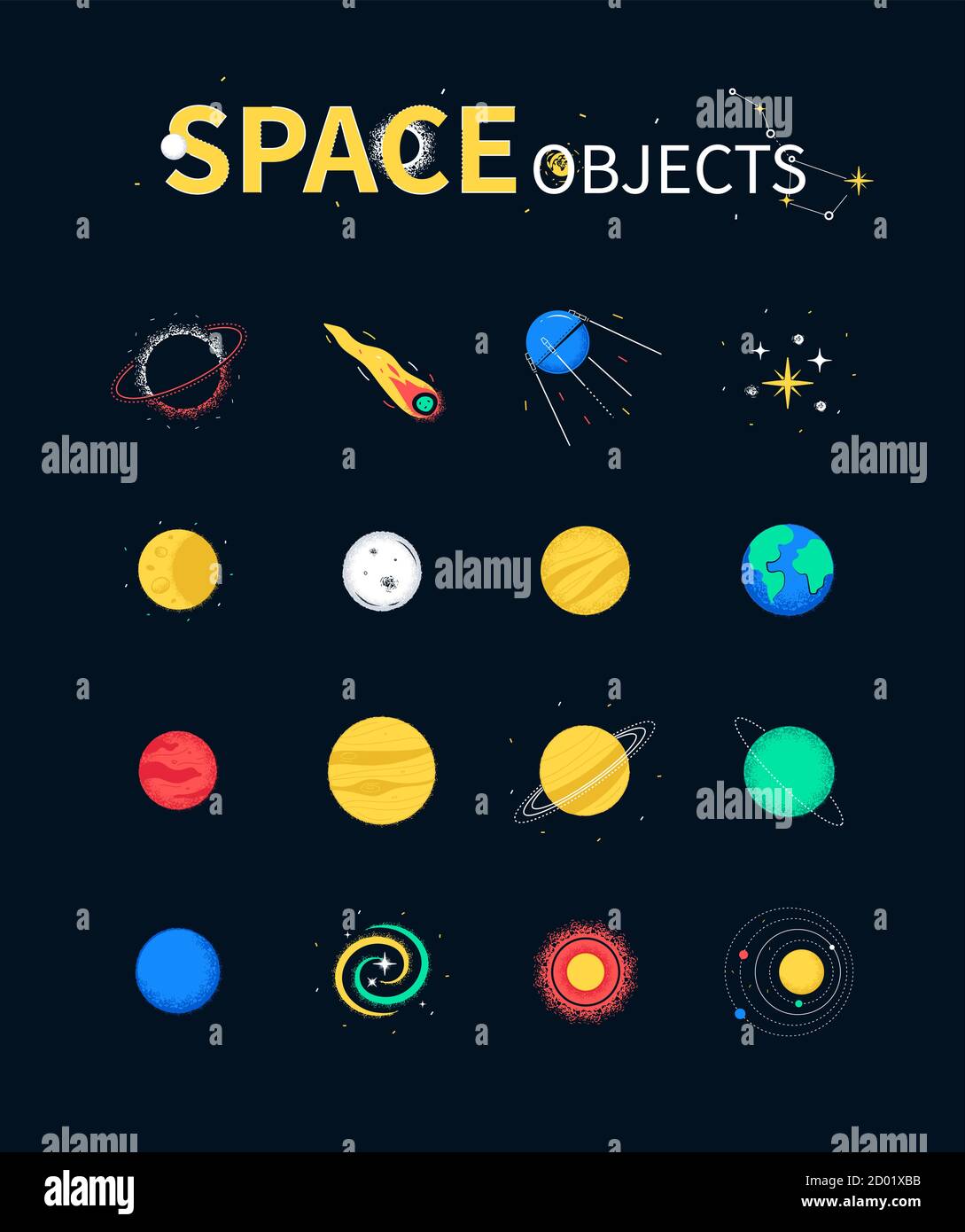 Space objects - colorful flat design style icons Stock Vector Image ...