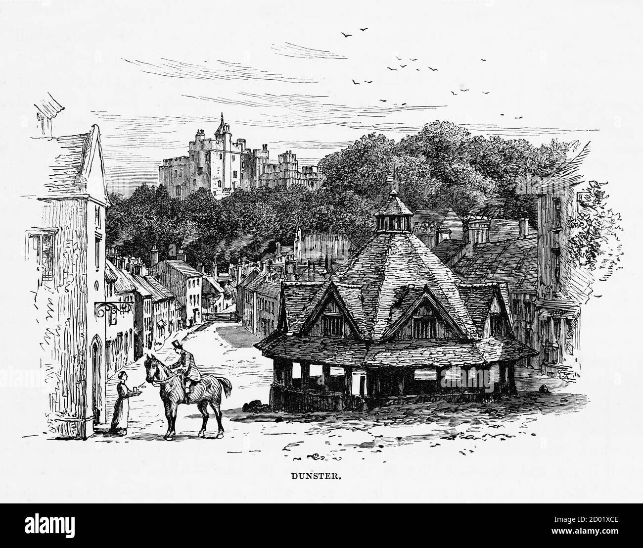 Very Rare, Beautifully Illustrated Antique Engraving of Dunster, Exmoor ...
