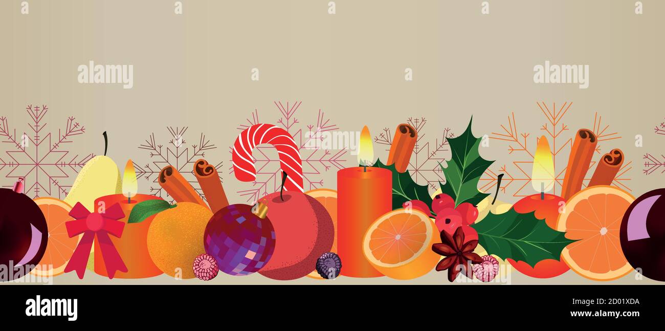 vector Christmas border. traditional greeting card border with orange ...