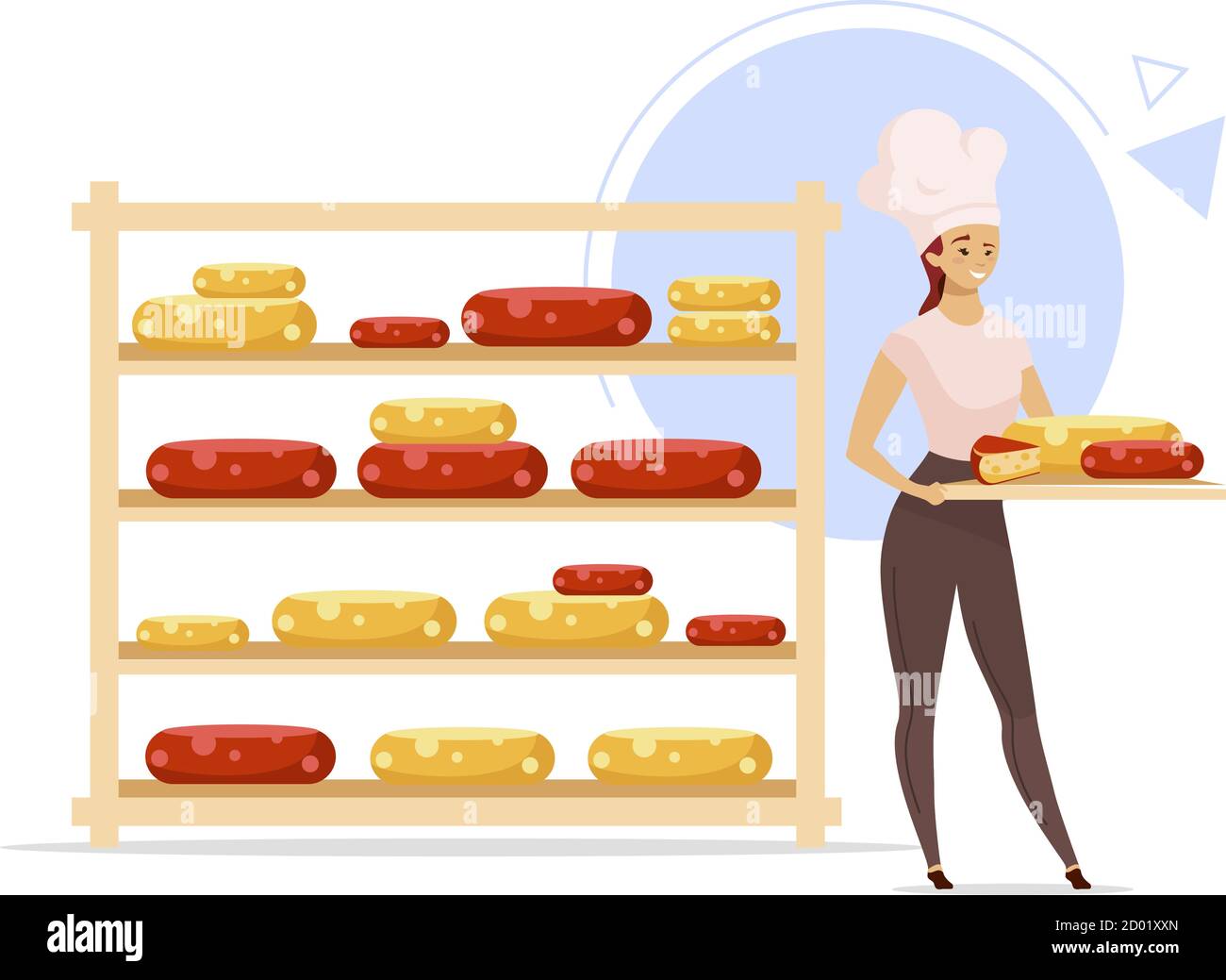 Cheese production flat color vector illustration. Cheesemaking. Female ...