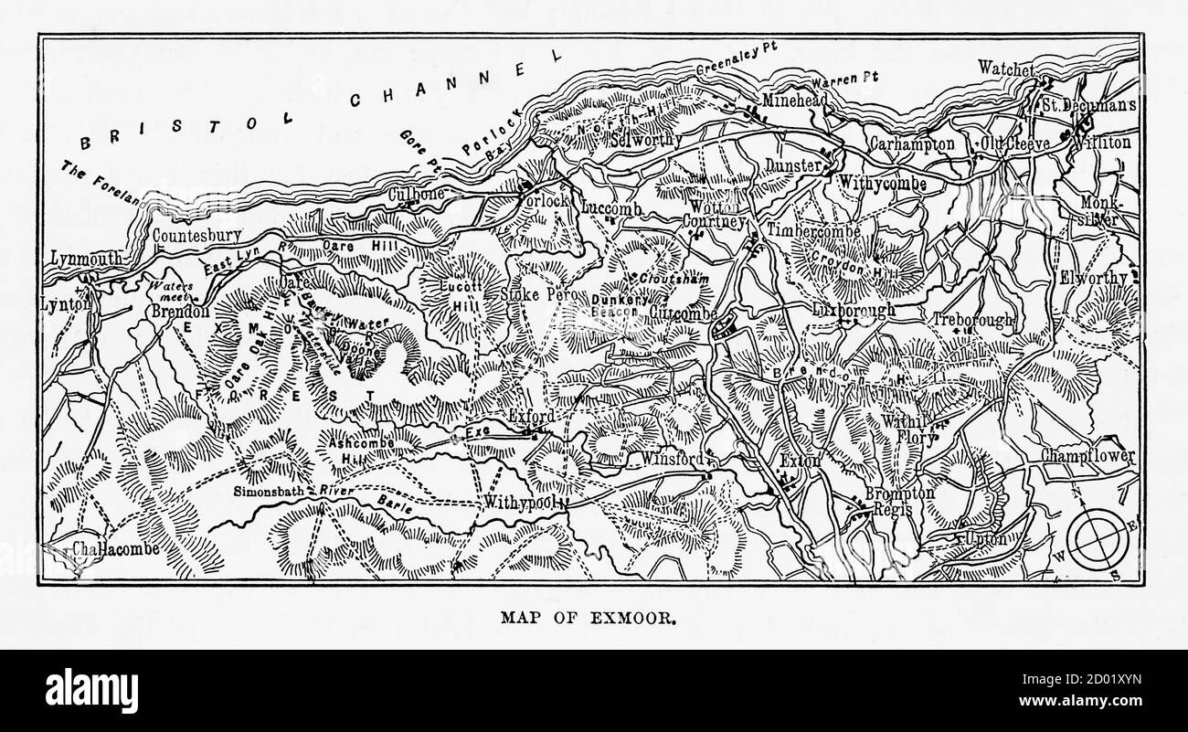 Very Rare, Beautifully Illustrated Antique Engraving of Map of Exmoor ...
