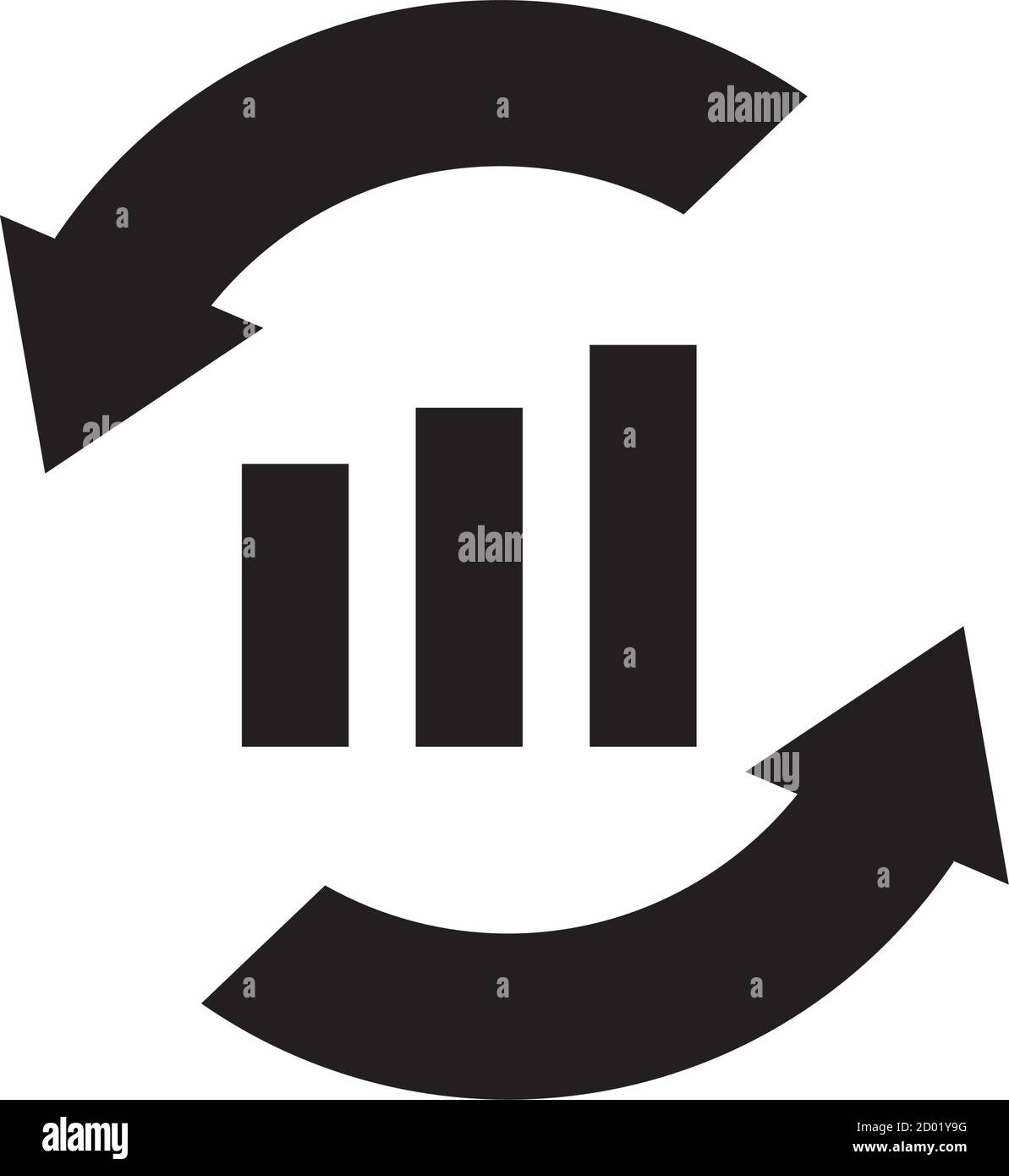 circular arrows and graphic bar chart icon over white background ...