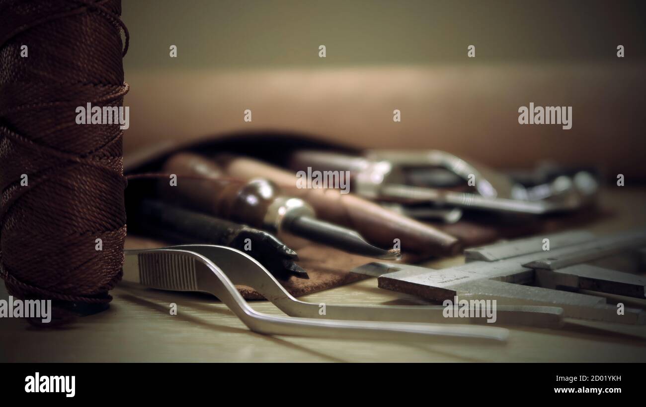 Leather manufacturing tools hi-res stock photography and images - Alamy