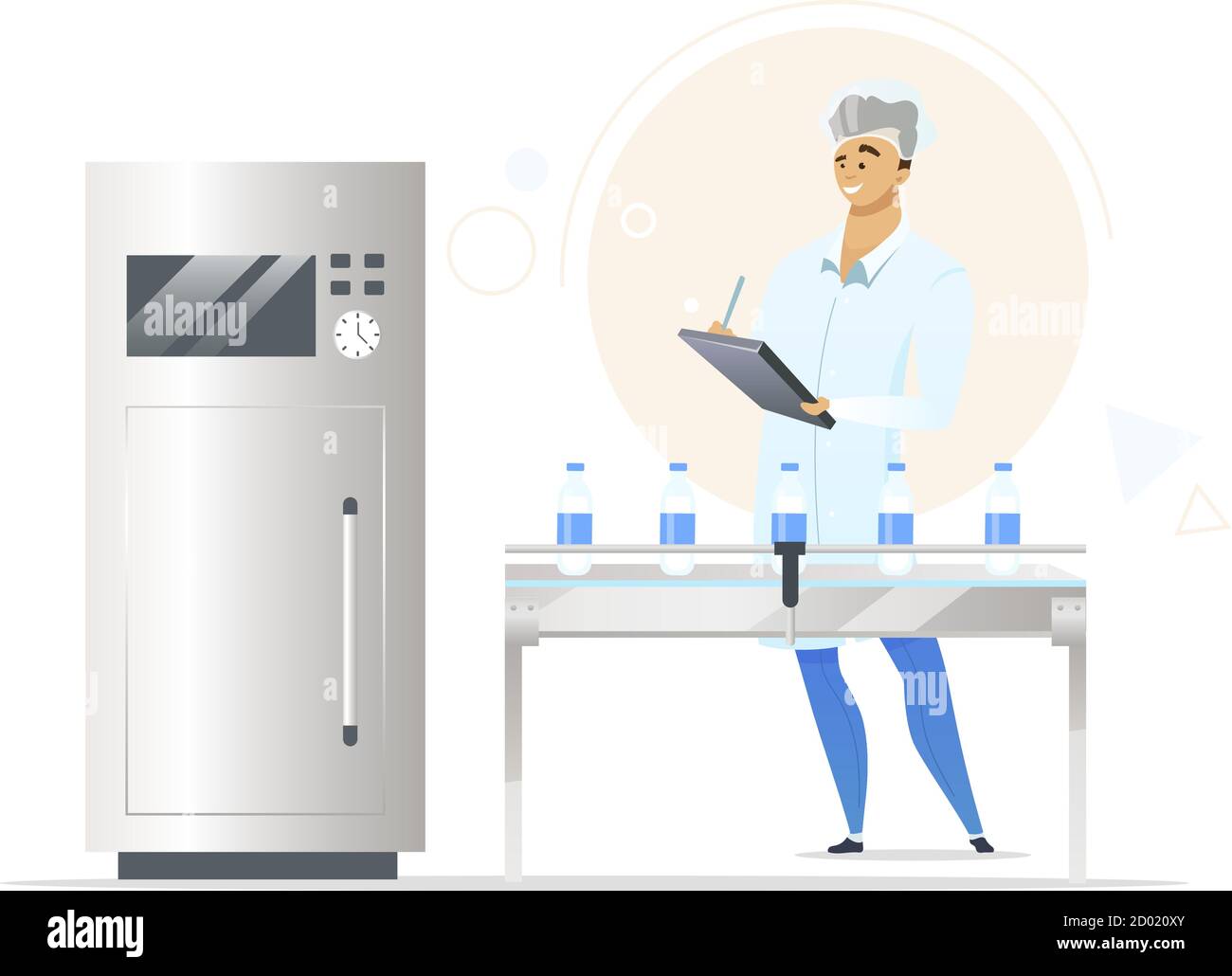 Milk production process flat color vector illustration. Male factory ...