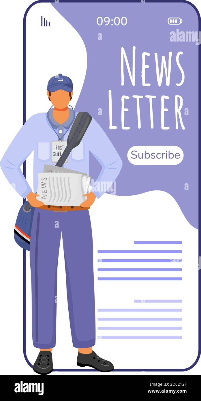 Newsletter cartoon smartphone vector app screen. Reading newspapers ...