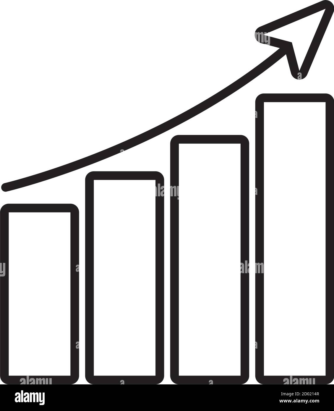 graphic bar chart with financial arrow up over white background, line ...
