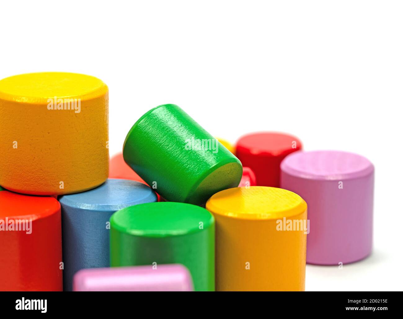 Colorful wooden building blocks against white background Stock Photo ...