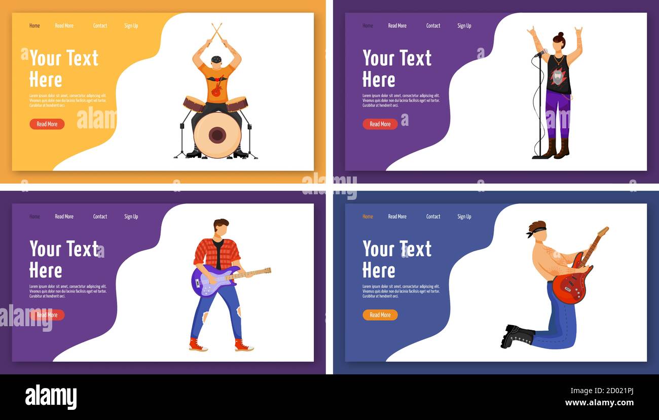 Rock musicians landing page vector template. Music band members website ...
