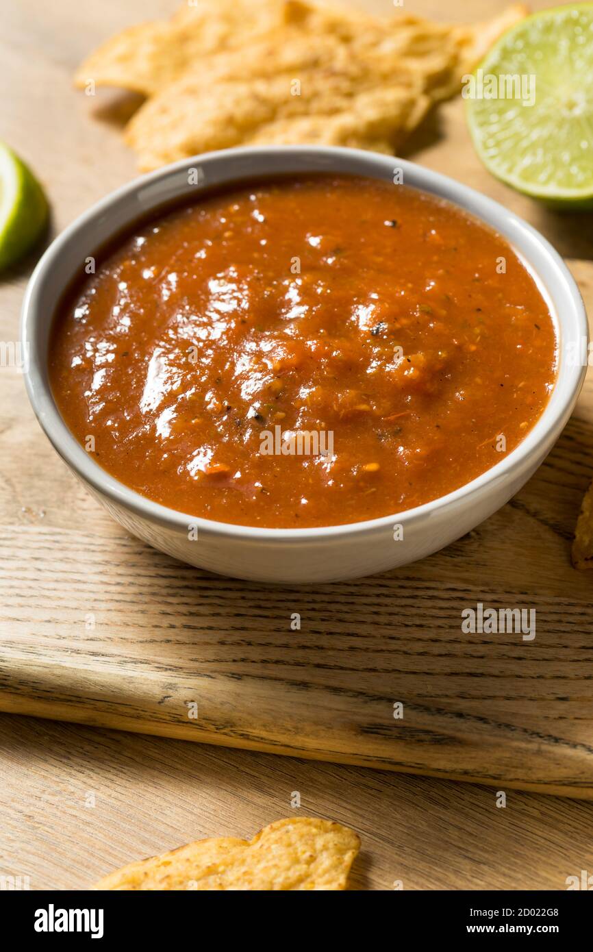 Homemade Tomato Salsa and Tortilla Chips Ready to Eat Stock Photo - Alamy