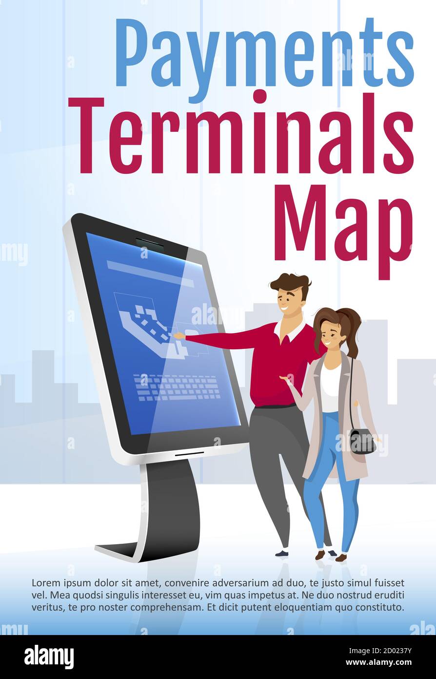 Payment terminal brochure template. City map online panel flyer ...