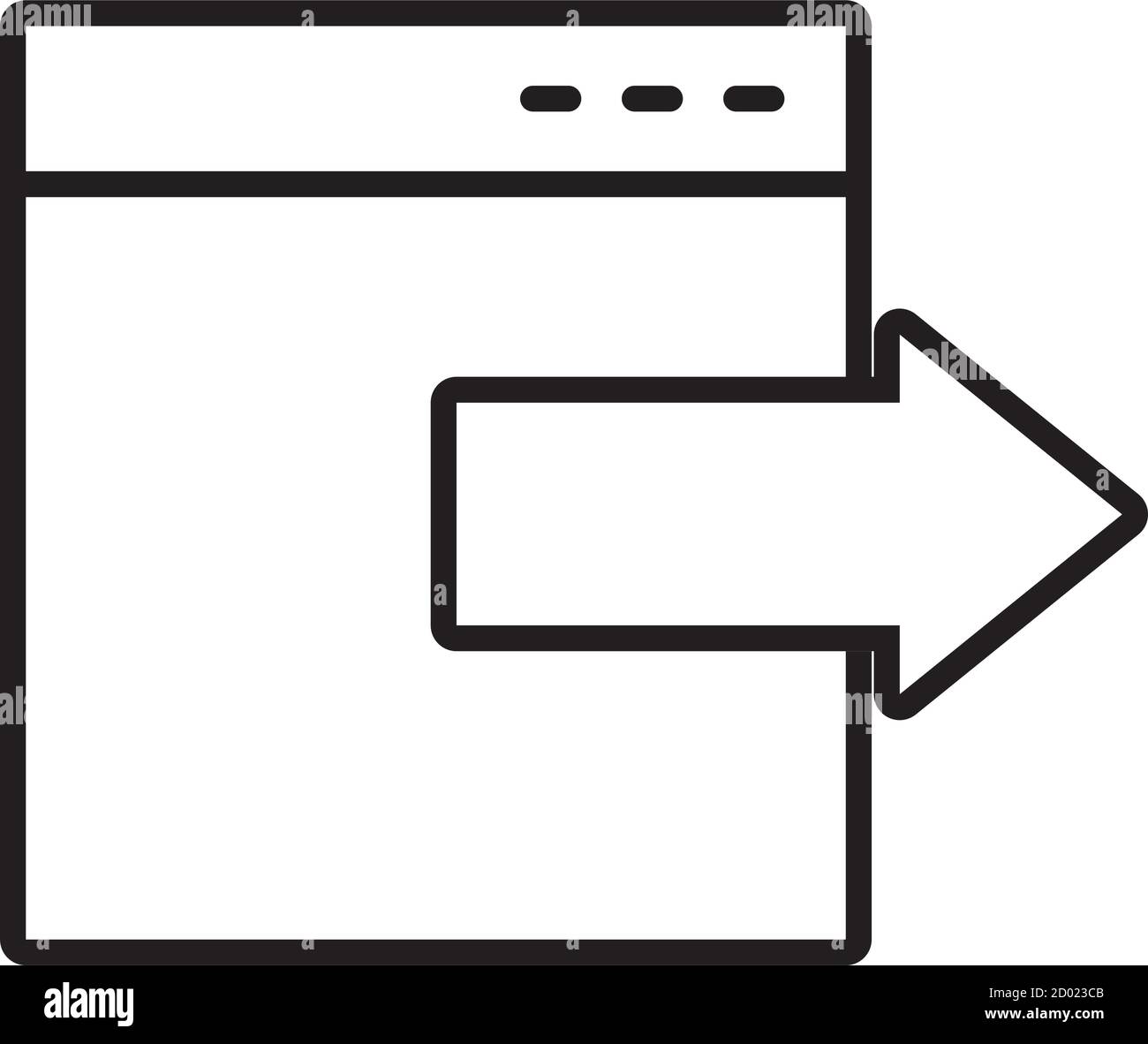 browser window with arrow icon over white background, line style ...